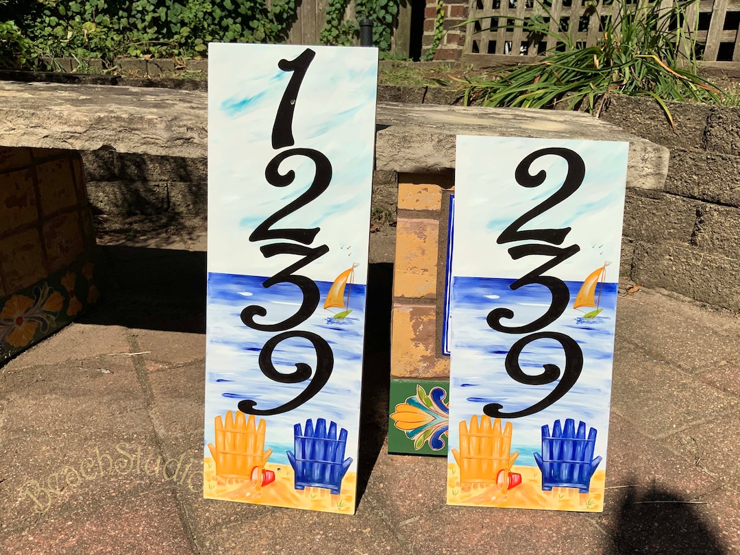 Vertical Beach House Numbers, Beach Decor, Nautical, Vertical Ocean ...