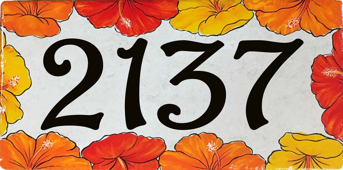 Colorful House Number Plaque, Hawaiian Flower House Number Plaque, Hand ...