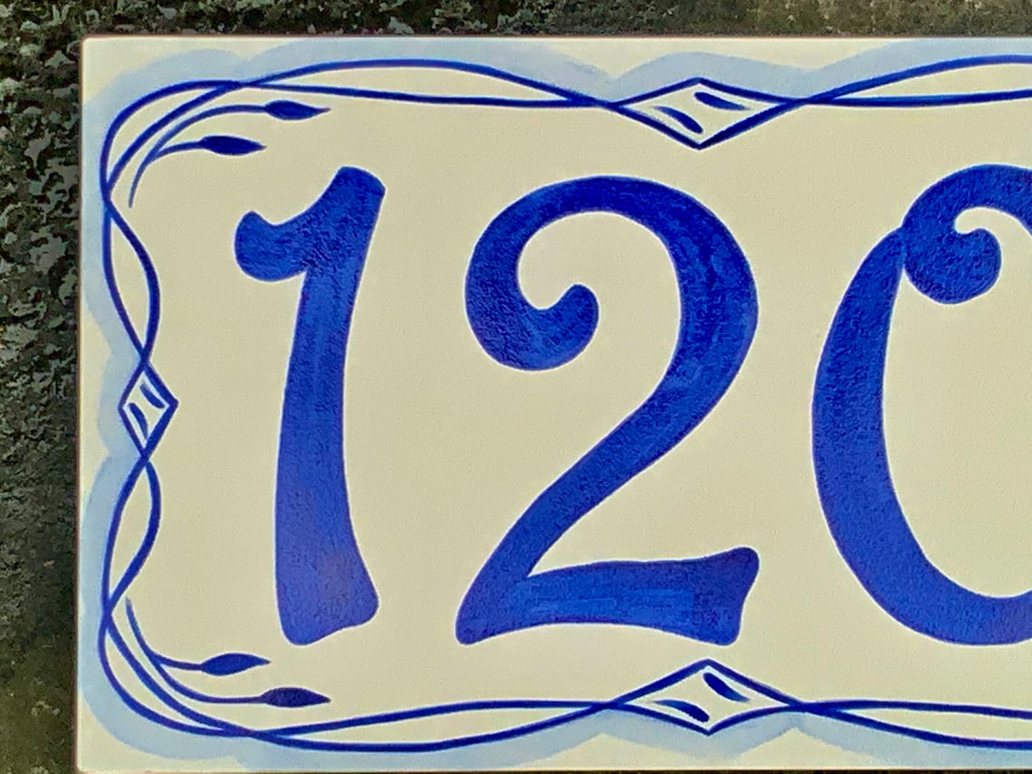 Cobalt Blue House Number Plaque Ceramic Hand Painted Address | Etsy