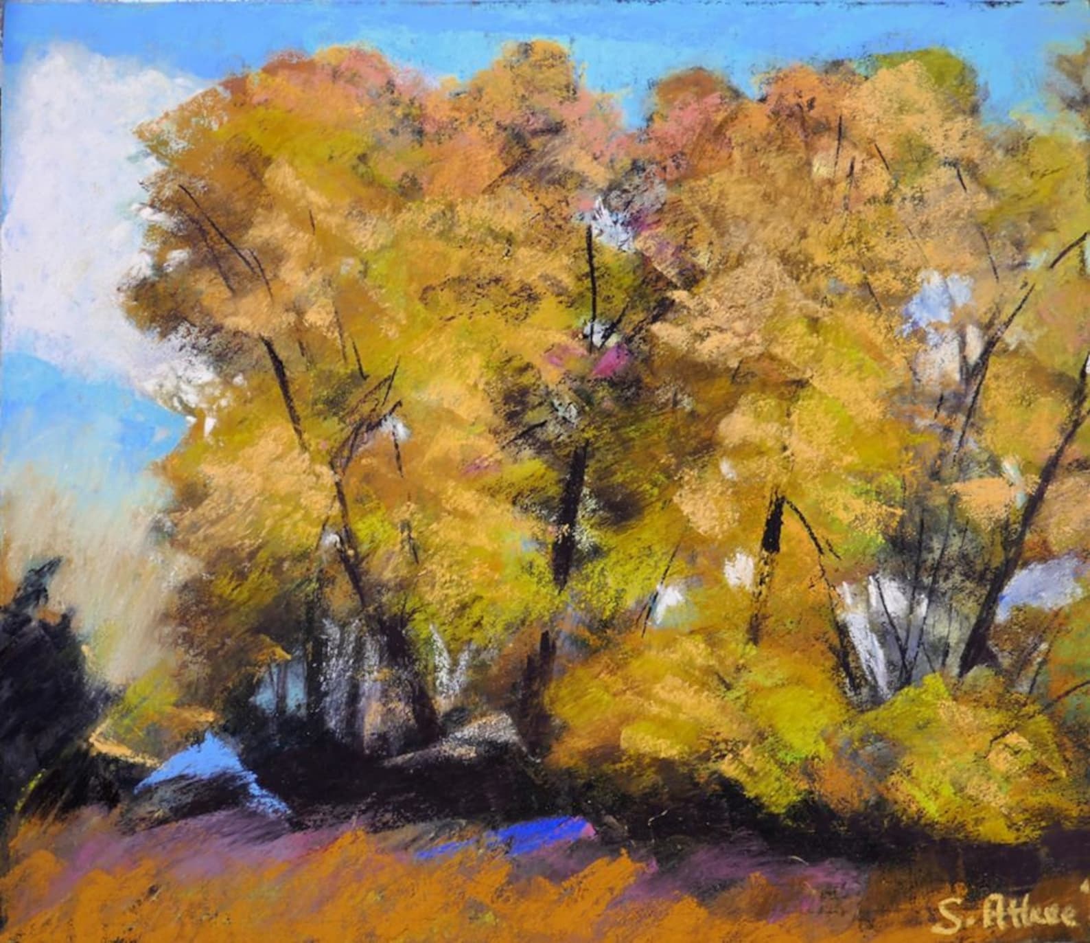 Original Pastel Painting Autumn Trees - Etsy