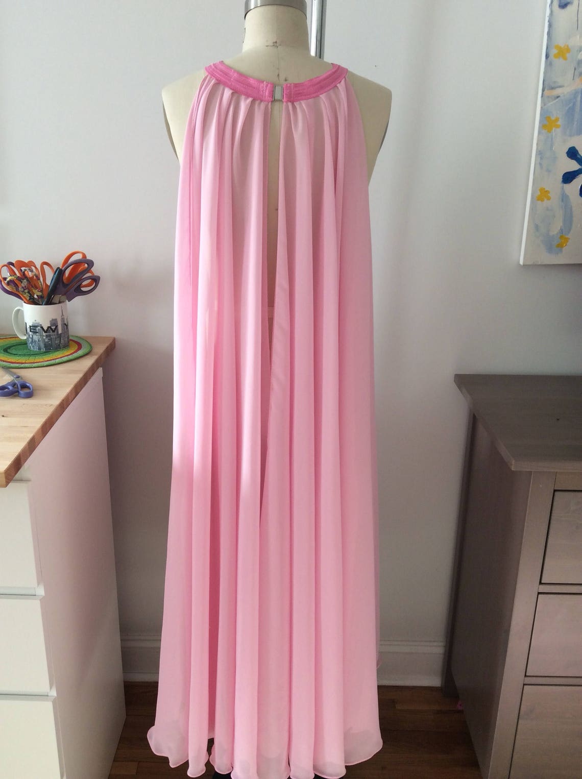 Belted Pink Pegnoir, Gown, Chiffon - Etsy