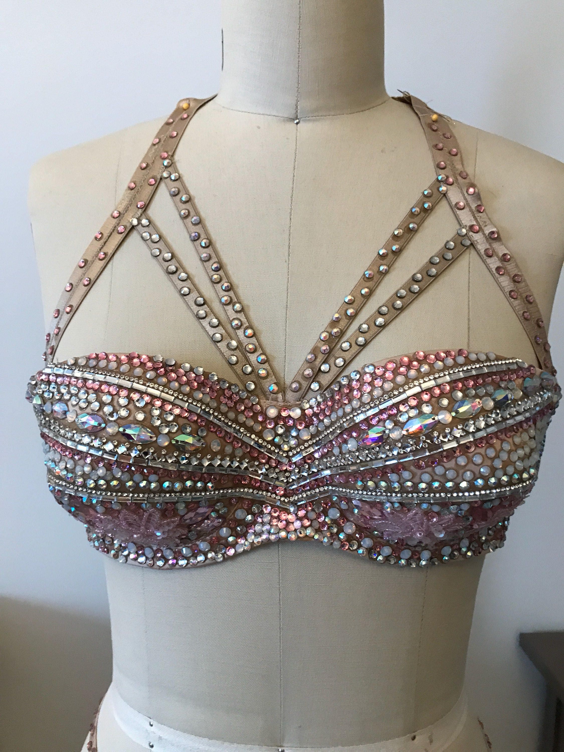 Silver Pink Set Full Bra Gstring With Shimmy Belts - Etsy