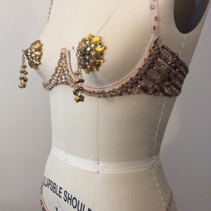Underwire Open Cup Bra, Panty, Pasties With Tassels, Gold, Topaz ...