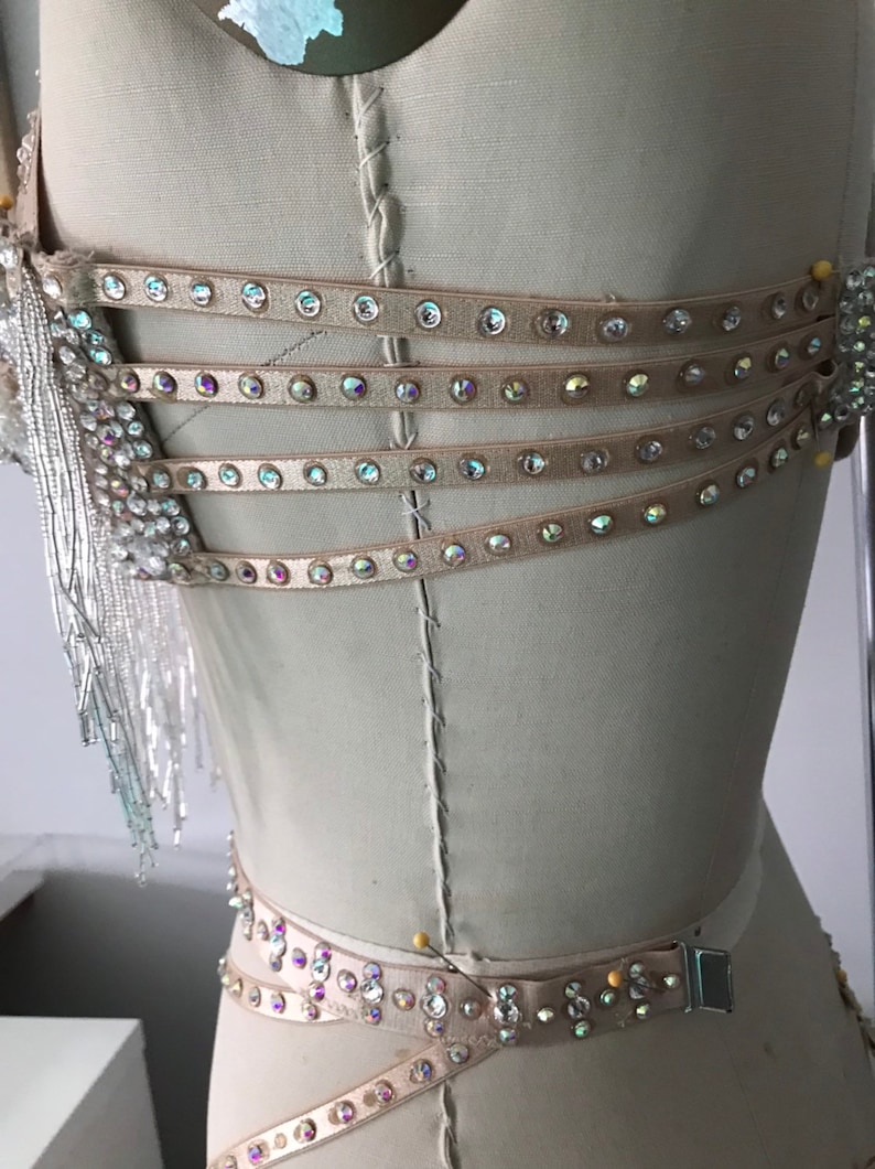 Half moon bra high waisted bottoms with shimmy belts | Etsy