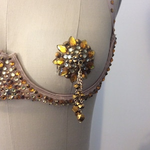 Underwire Open Cup Bra, Panty, Pasties With Tassels, Gold, Topaz ...