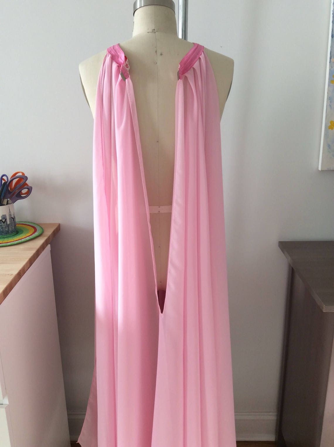 Belted Pink Pegnoir, Gown, Chiffon - Etsy