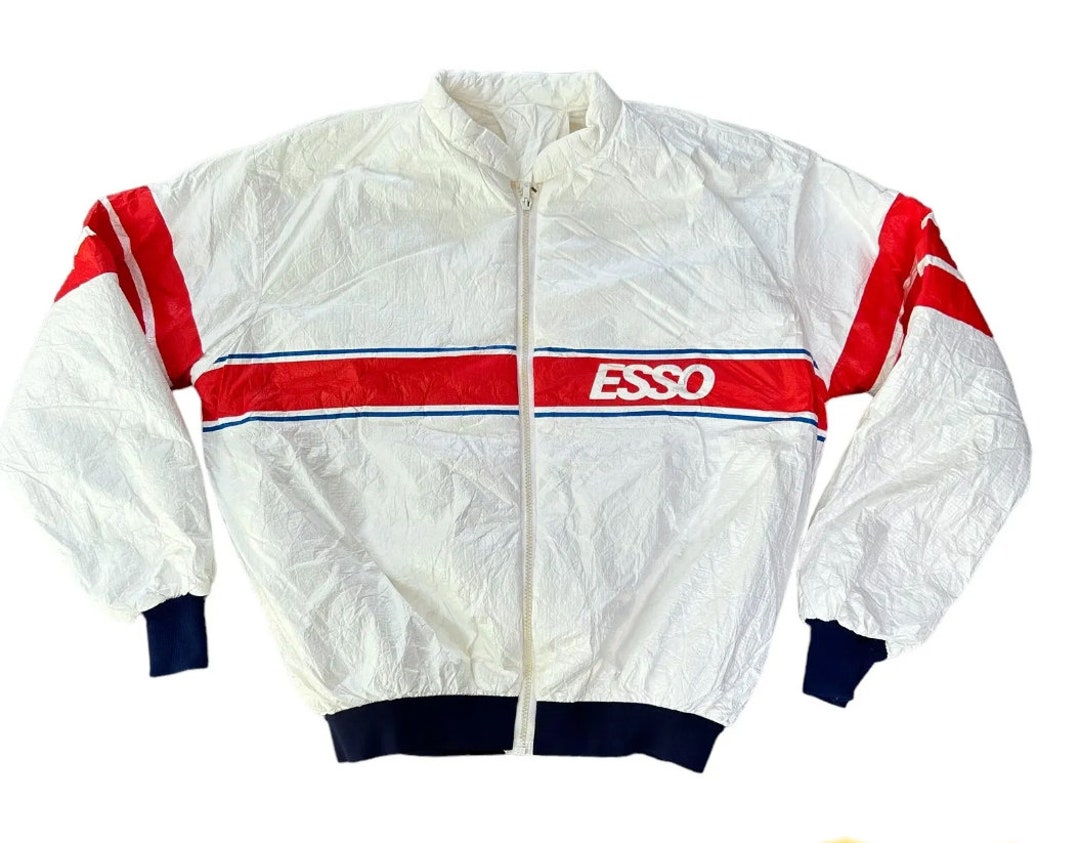 Vintage ESSO Oil Racing Jacket Brindilla D-3 Poly Material Large White ...