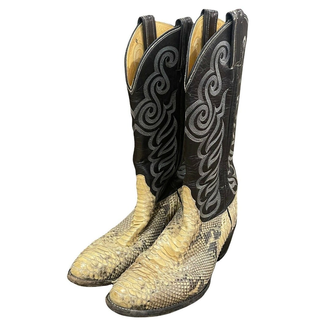 Vtg Tony Lama Exotic Snakeskin Cowboy Boots Mens Size 8D Style 8114 Pre ...