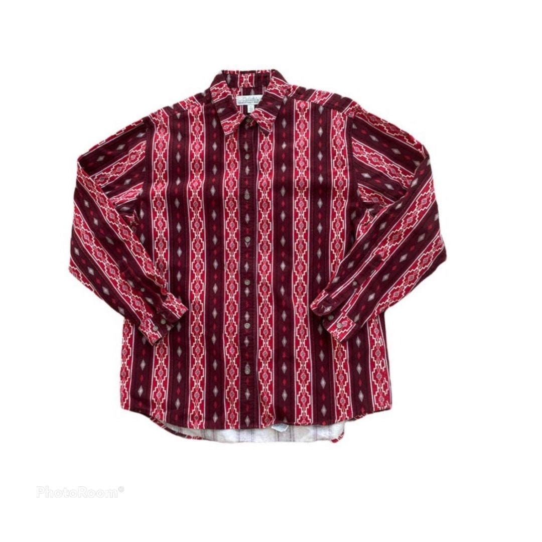 Cabelas Southwest Aztec Flannel Long Sleeve Shirt Men's Size Large Tall ...