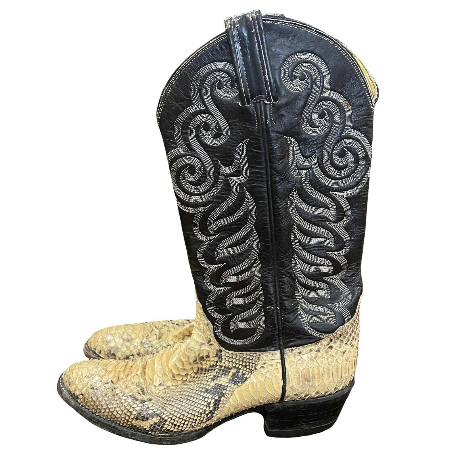 Vtg Tony Lama Exotic Snakeskin Cowboy Boots Mens Size 8D Style 8114 Pre ...