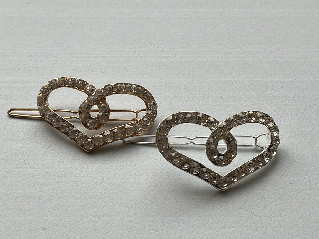2 Inch Heart Shape Clear Rhinestone Hair Clip Barrette - Etsy