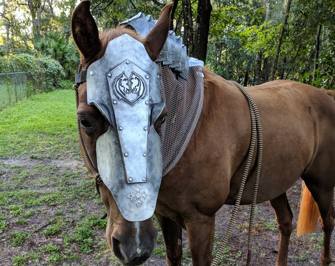 Coburg Chanfron Horse Face Armor in Aged Silver With Eye Guards ...