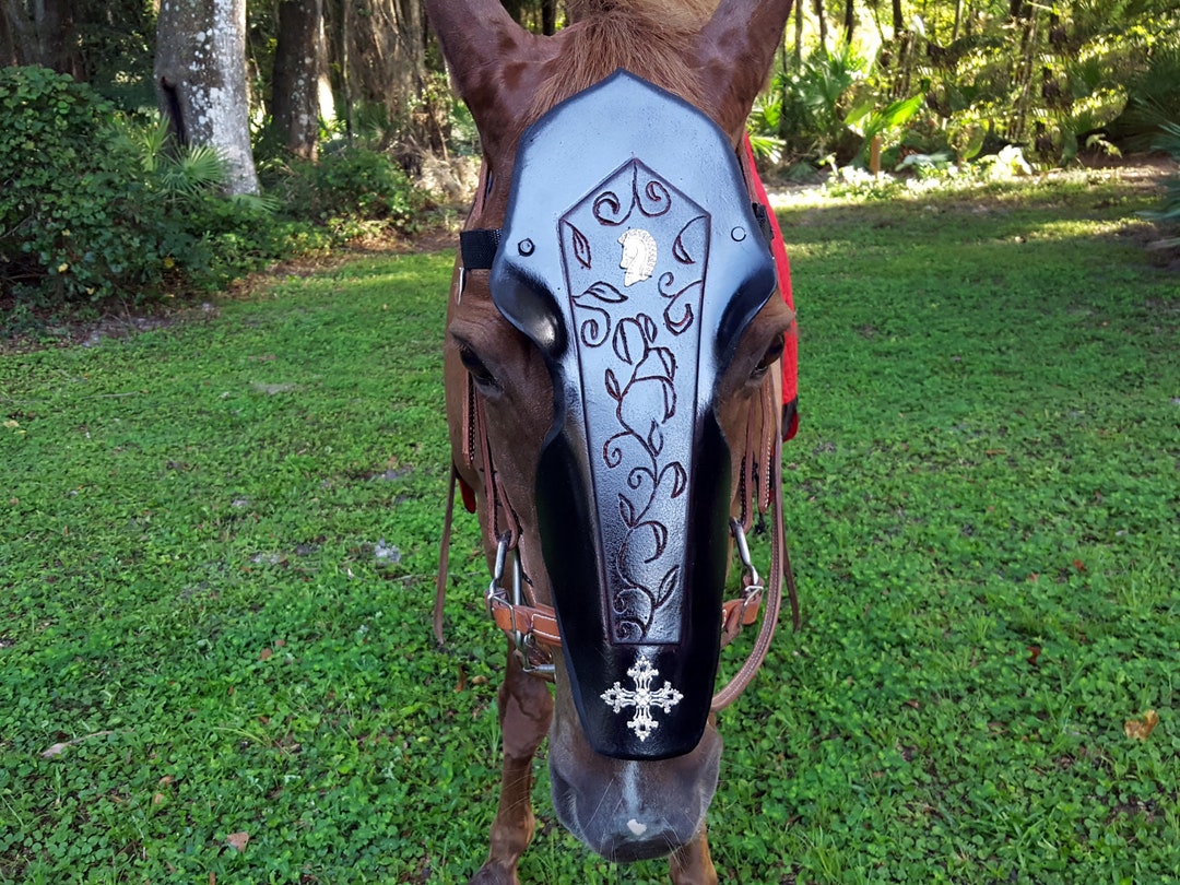 Celtic Warrior Horse Chanfron Face Armor in Black With Red Highlights ...
