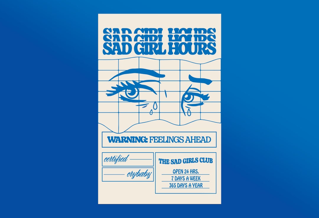 Sad Girl Hours Poster - Typographic Illustration Print *DIGITAL ...