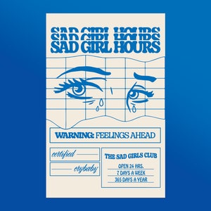 Sad Girl Hours Poster - Typographic Illustration Print *DIGITAL ...