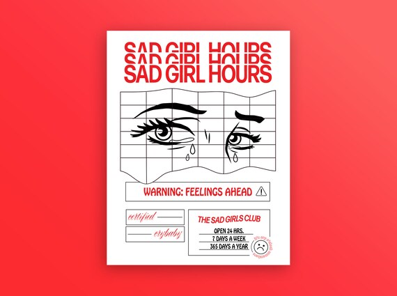 Sad Girl Hours B&W Mini Poster Digital Download | Etsy