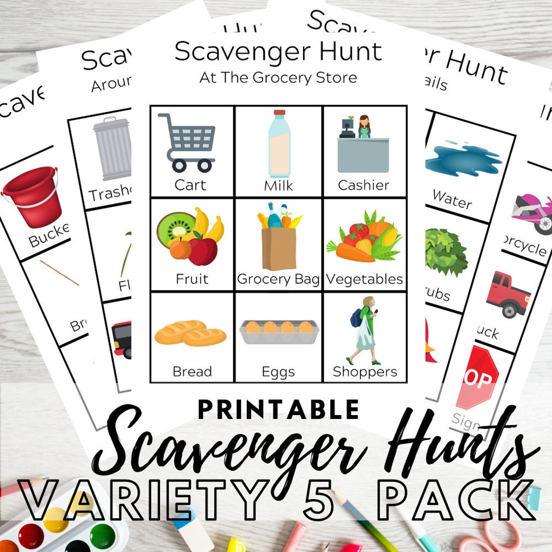 Printable Scavenger Hunts Variety Pack- Road Trips, Grocery Store ...