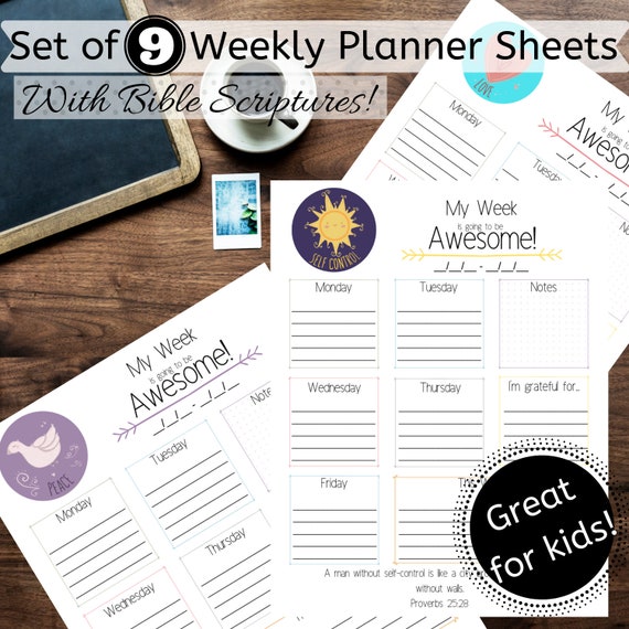 Set of 9 Printable Weekly Planner Sheets for Kids Instant | Etsy