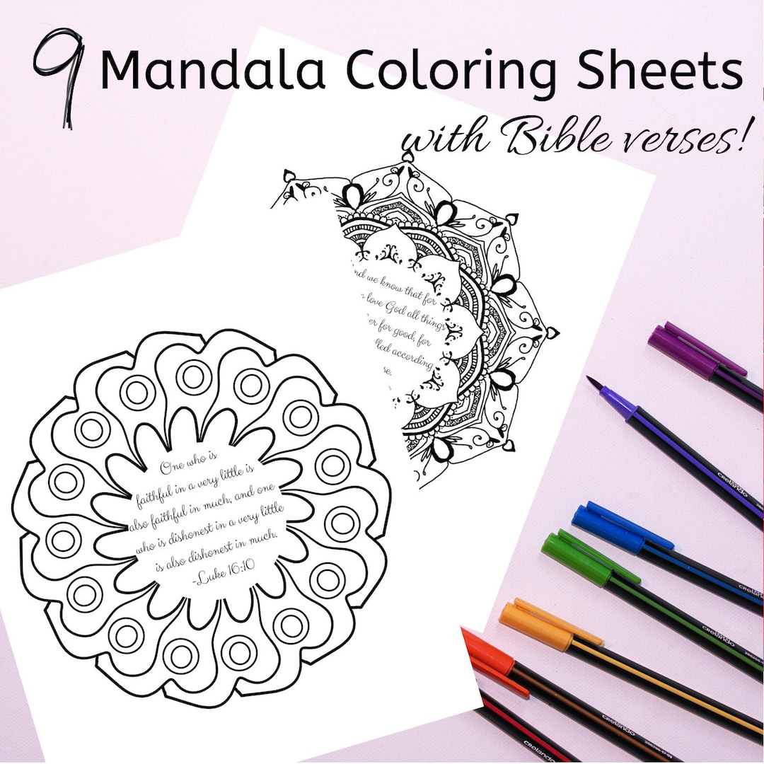 Set of 9 Mindful Mandala Coloring Sheets With Bible Verses- Instant ...
