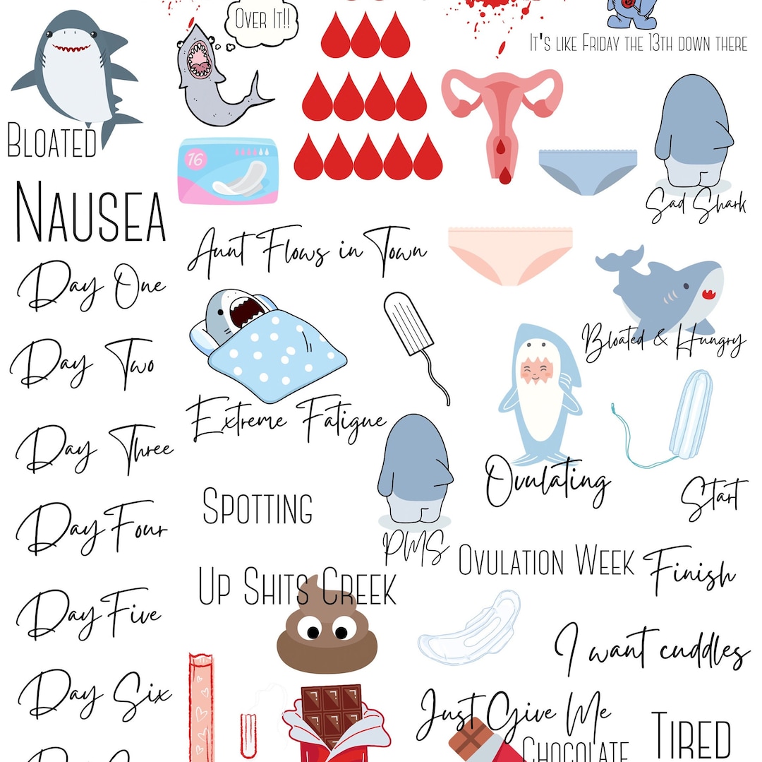 Period Tracker Digital Stickers: Organize Shark Week With Self-care ...