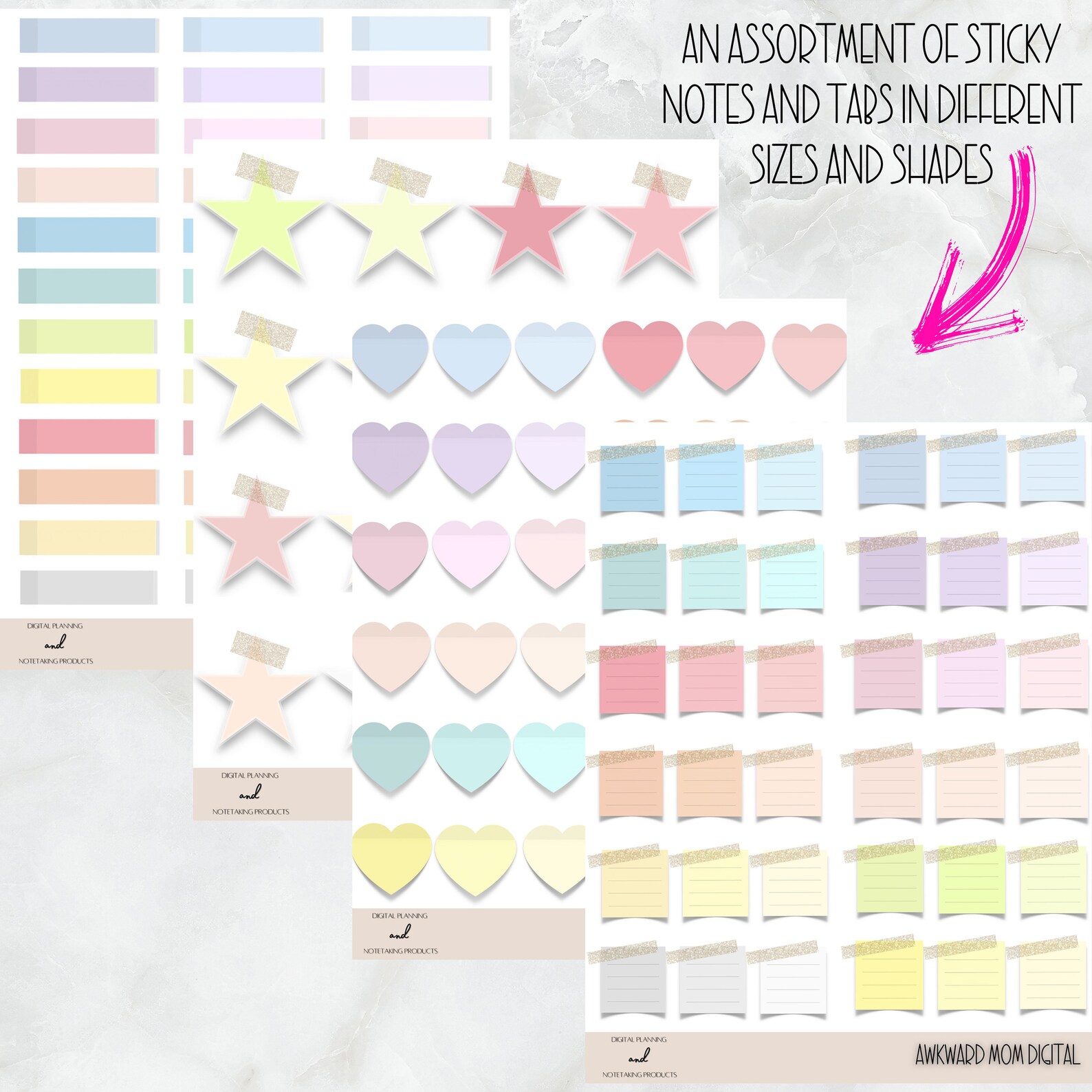 300+ Pastel Digital Stickers for Sticky Notes, Banners, Tabs and ...