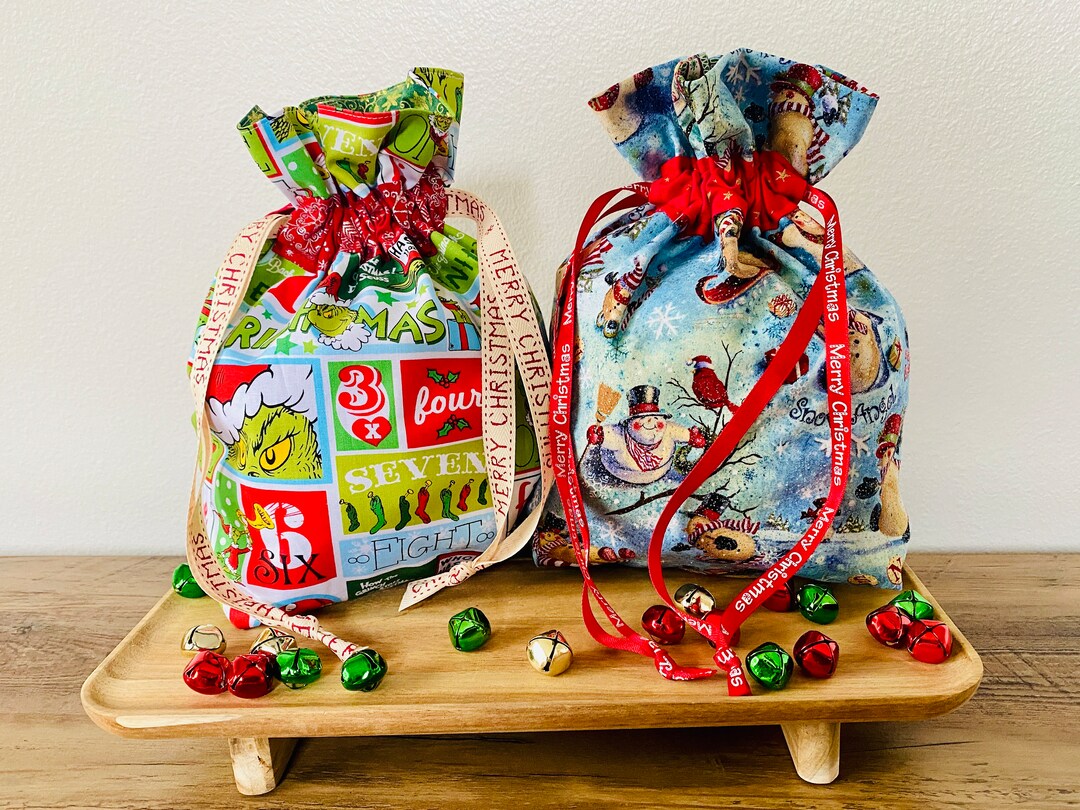 Reusable Christmas Gift Bags/string Bags "the Grinch" - Etsy