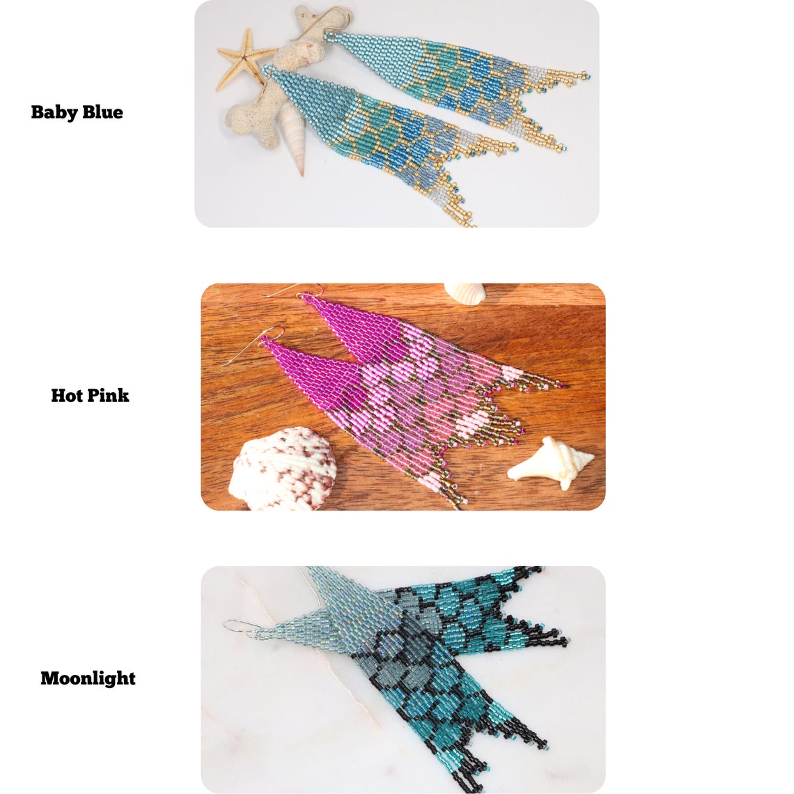 Mermaid Tail Beaded Earrings Mermaid Seed Bead Jewelry Long - Etsy