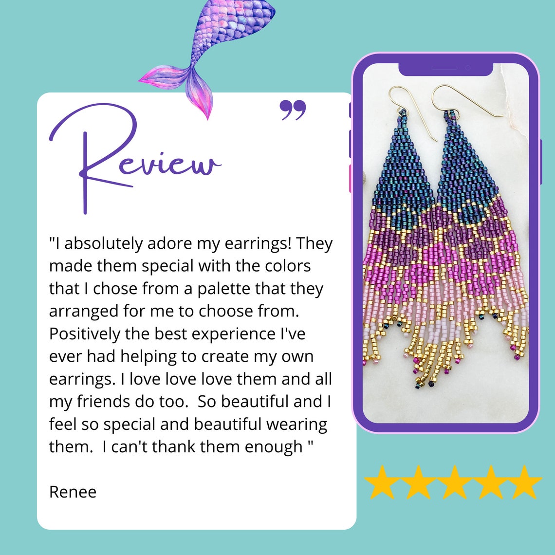 Mermaid Tail Beaded Earrings Mermaid Seed Bead Jewelry Long - Etsy