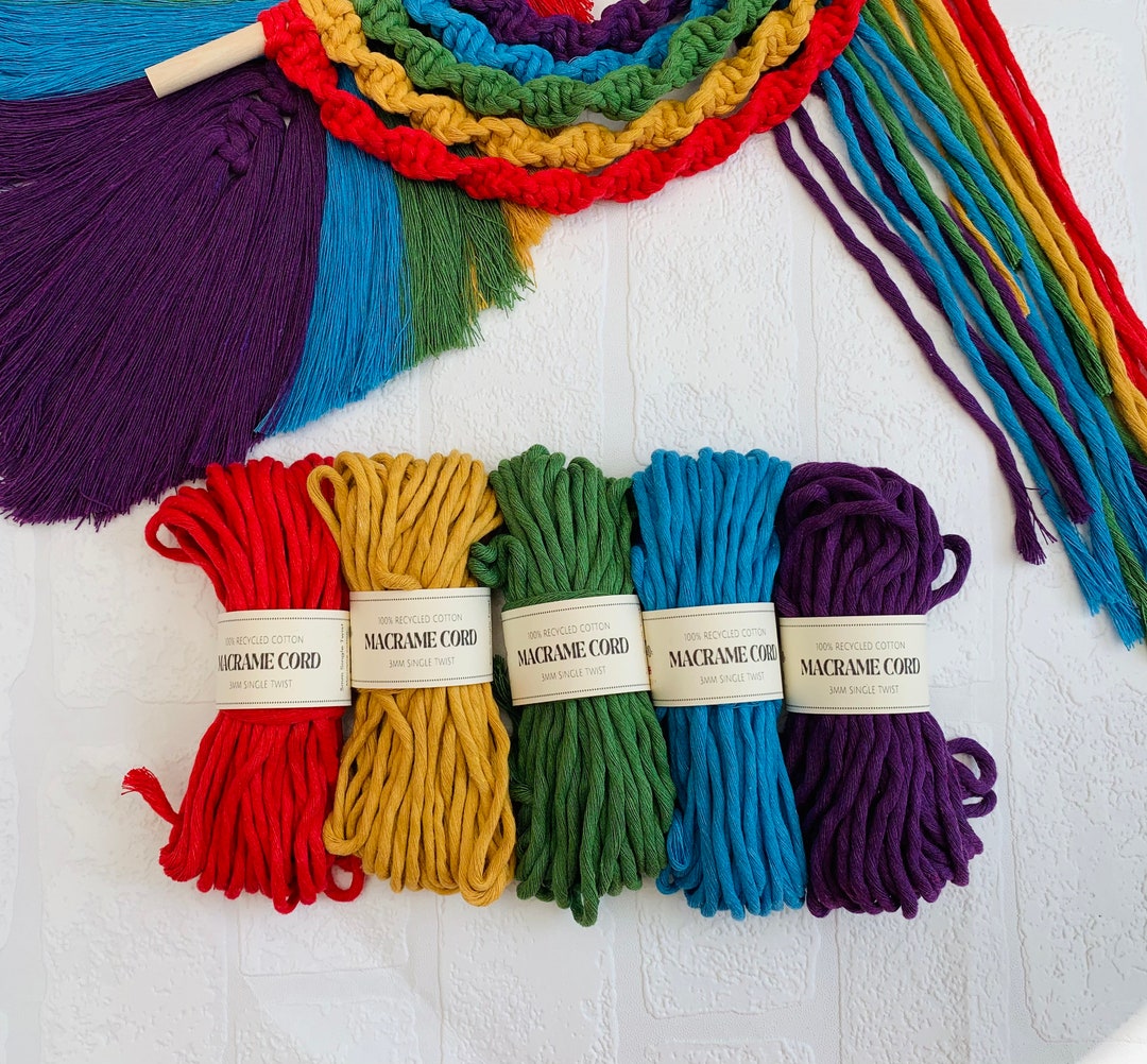 Macrame Cord 3-4 Mm Single Twist Cotton 100% Cotton 10 Metres Rainbow ...