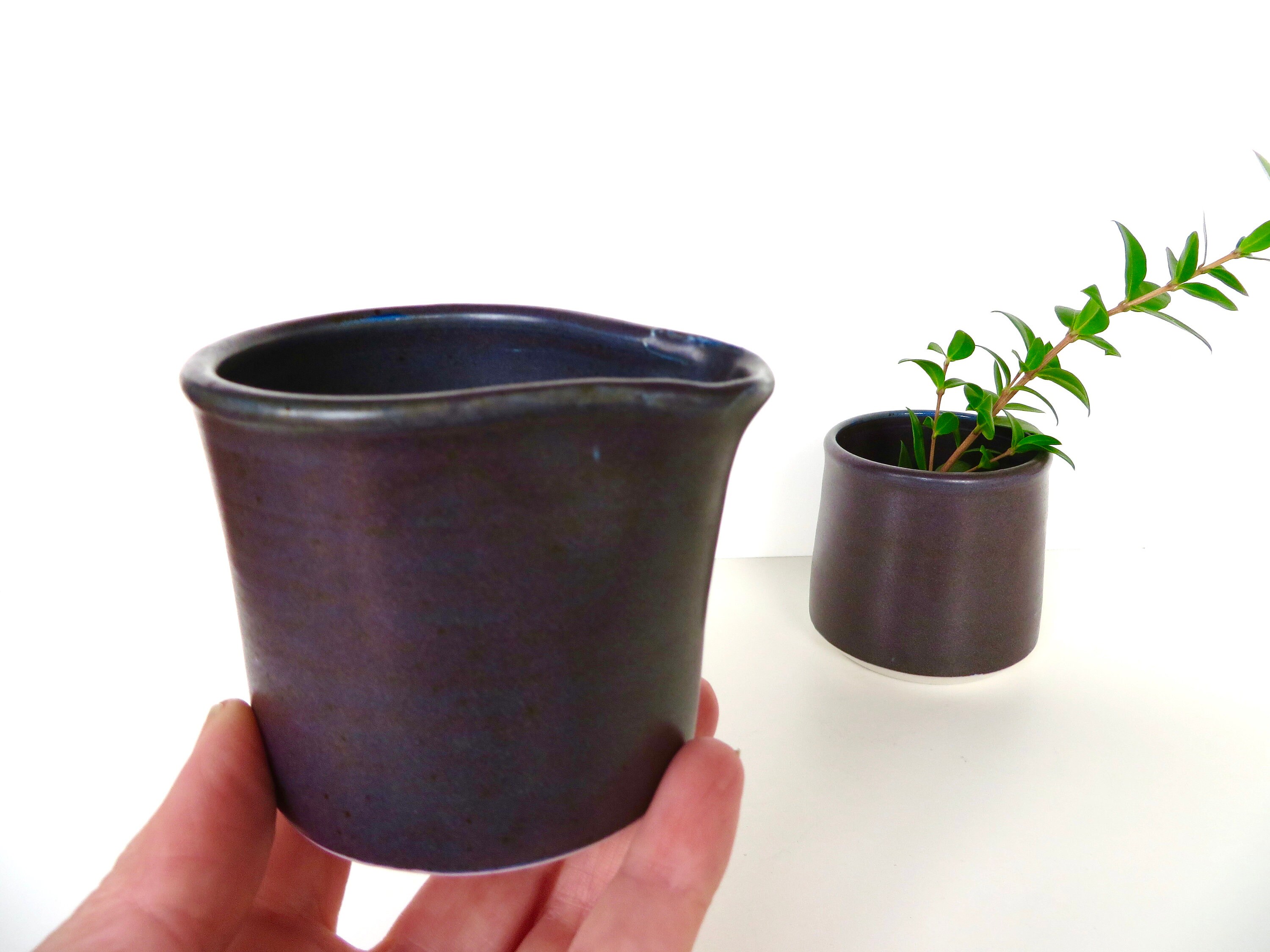 Studio Ceramic Open Cream and Sugar Set, Vintage Handcrafted Purple ...