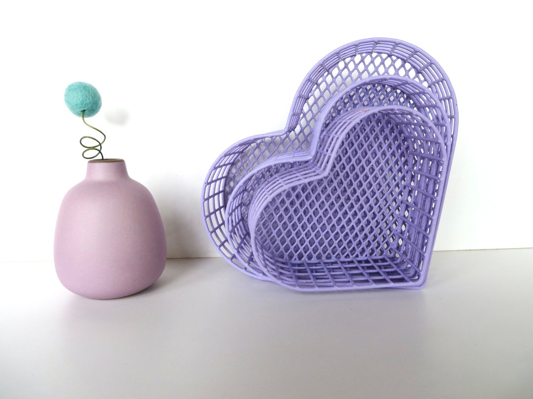 Set of 3 Wire Heart Nesting Baskets in Lilac Purple, 90s Sweet Heart ...