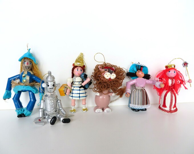 1970s Wizard of Oz Ornaments by Kurt Adler, Set of 6 Wooden Christmas ...