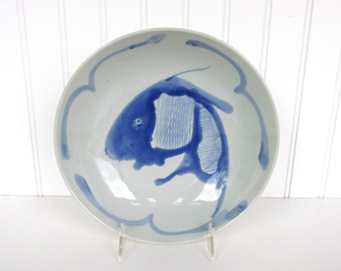 Vintage Chinese Blue and White Koi Fish Bowl, 1940s 9 Ceramic ...