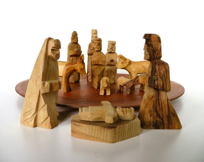Vintage 12 Piece Olive Wood Nativity Set From Jordan, Hand Carved ...