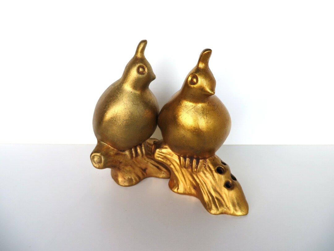 Pair of Howard Pierce Gold Quail Figurines, Hollywood Regency Glam ...
