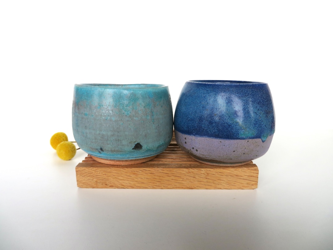 Set of 2 Studio Pottery Cups, Small Hand Made Stoneware Succulent ...
