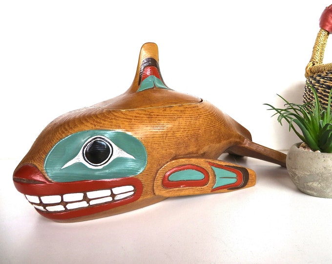 First Nations Large Pearlite Haida Whale Box, Vintage Indigenous Orca ...