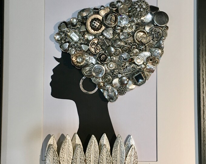 African Art, Tribal Art, Button Art, Wall Decor, African Wall Art, Lady ...