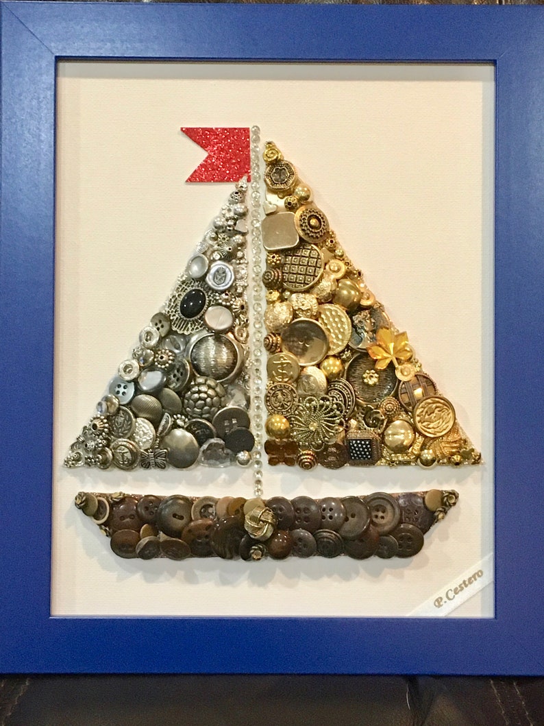 Nautilus Art, Sea Art, Button Art, Wall Decor, Sail Boat Wall Art ...
