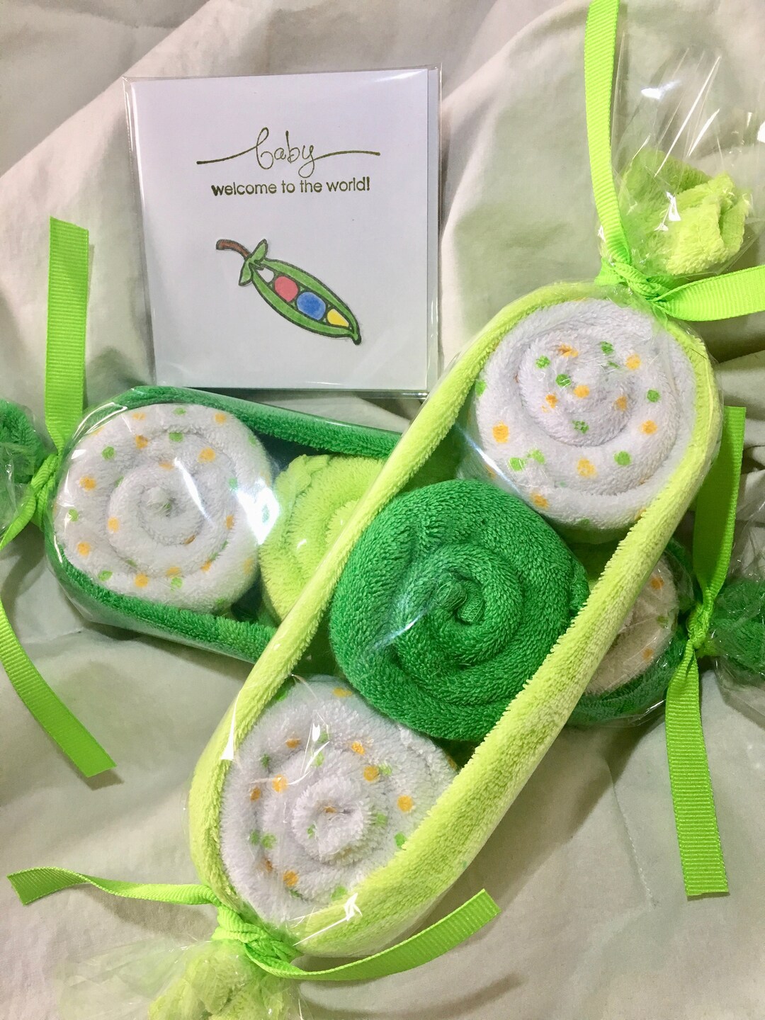 Baby Washcloths, Unique Baby Gift, Pea Pods 2 New Bath Shower Bath Gift ...