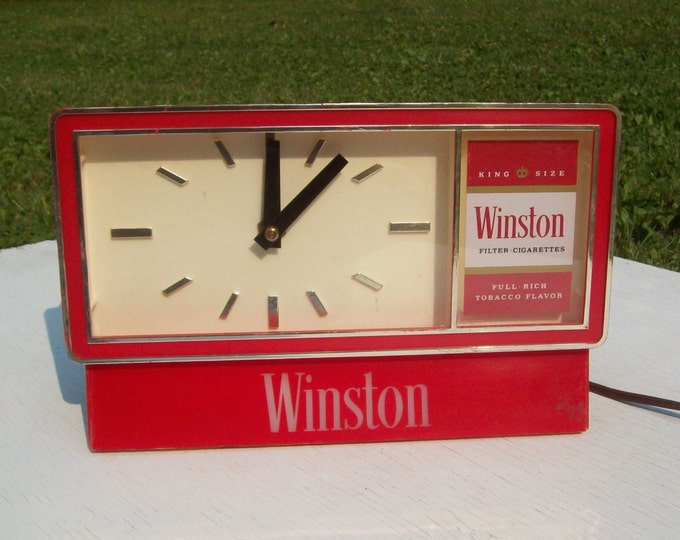 Vintage Winston Cigarettes Lighted Clock Advertising Display W.H ...