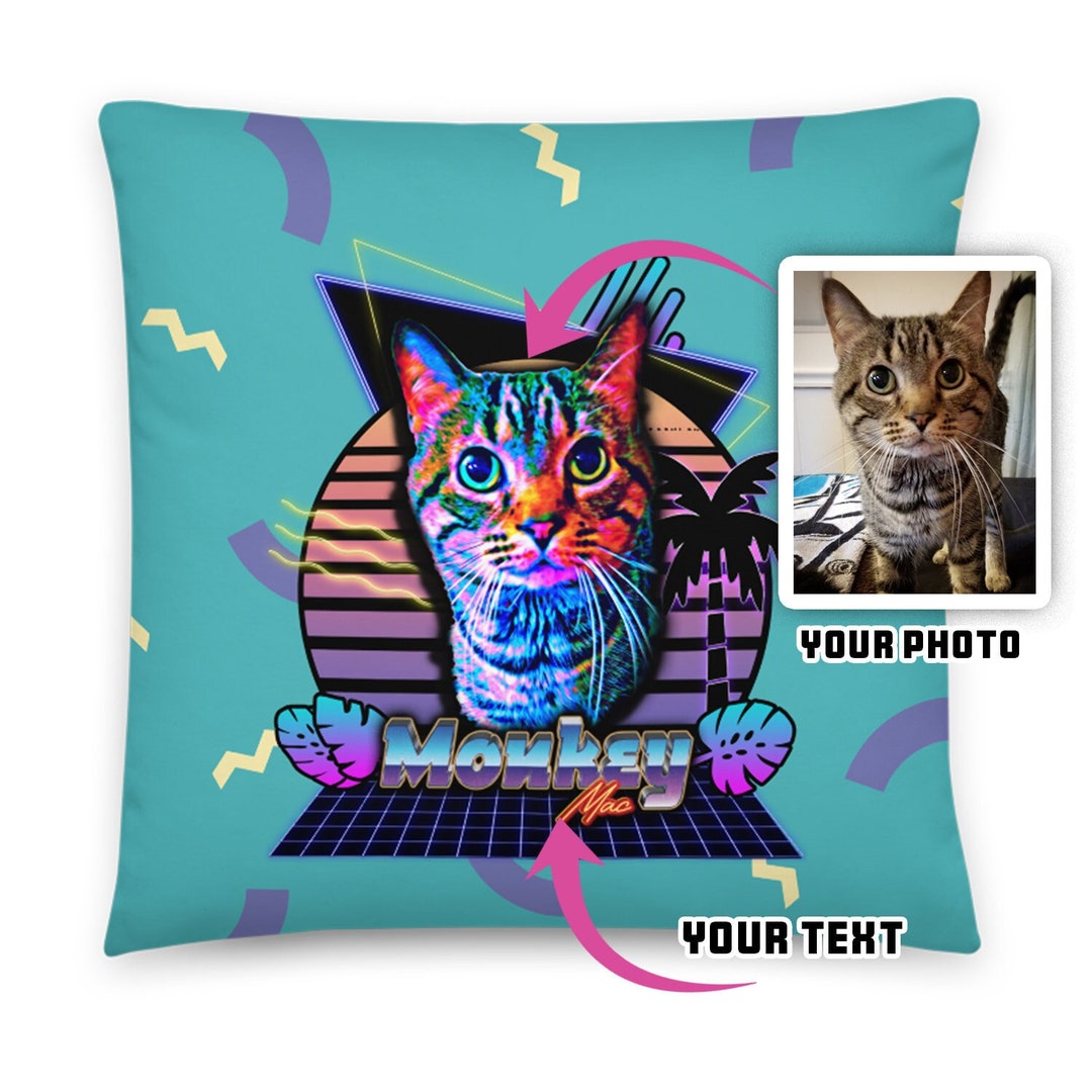 Custom Pet Pillow: 80s Retro Wave Personalized Cat/dog Portrait - Etsy