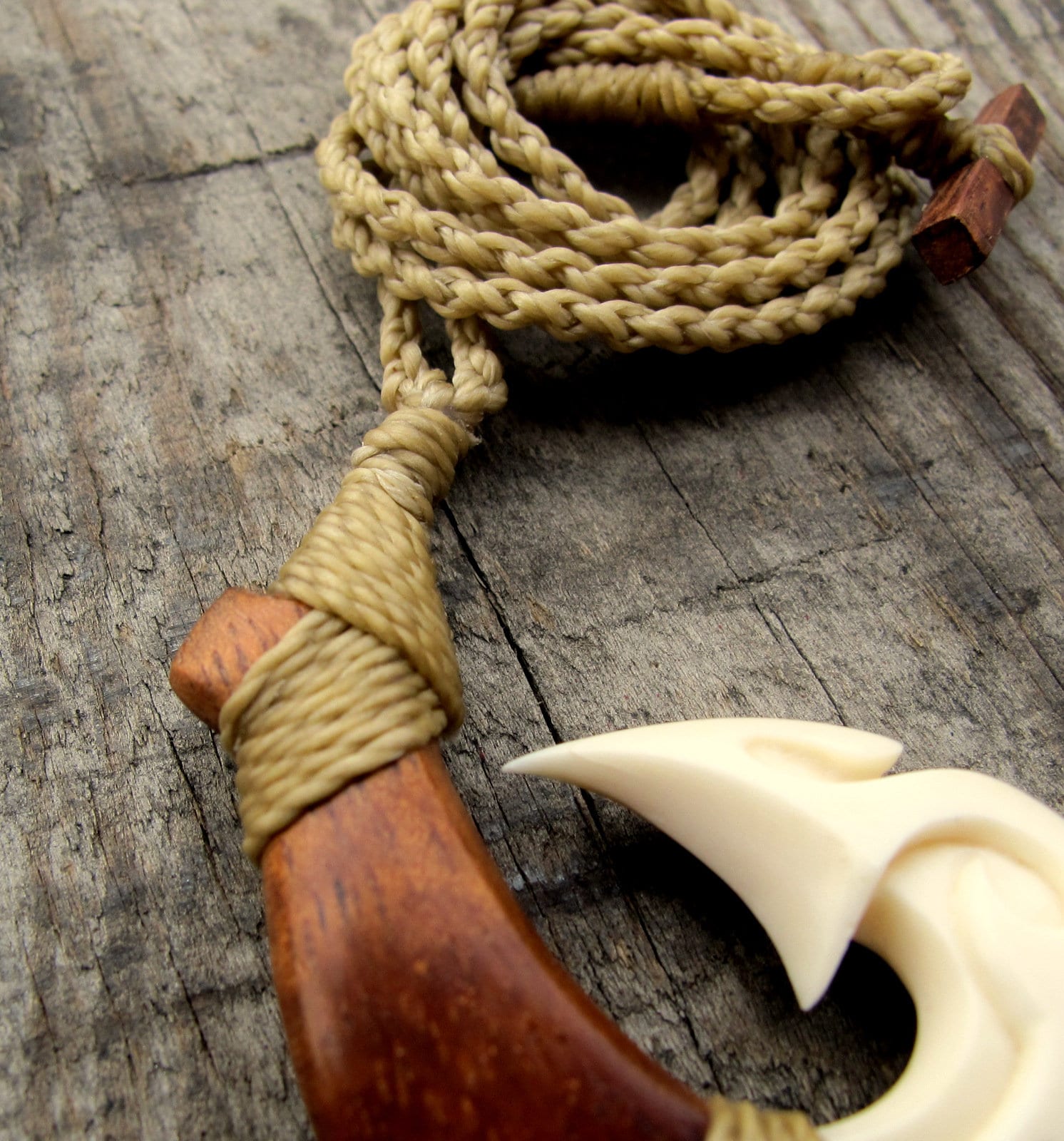Shark Fish Hook Necklace - Hand Carved Fishing Gift | Wood and Bone ...
