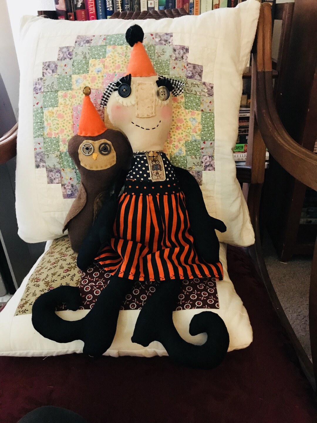 Witch Doll Hildy and Whooey Owl Folk Art Dolls - Etsy