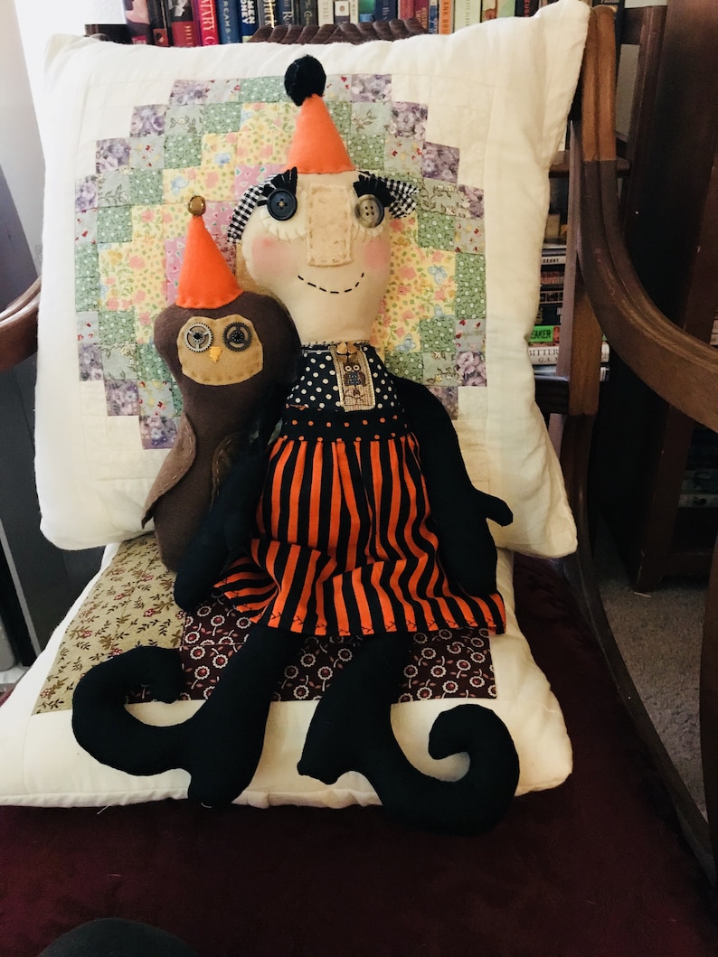 Witch Doll Hildy and Whooey Owl Folk Art Dolls - Etsy