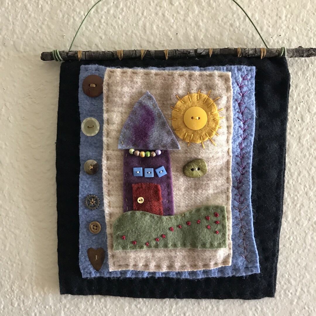 Wool Wall Hanging of House With Buttons, Beading and Embroidery - Etsy