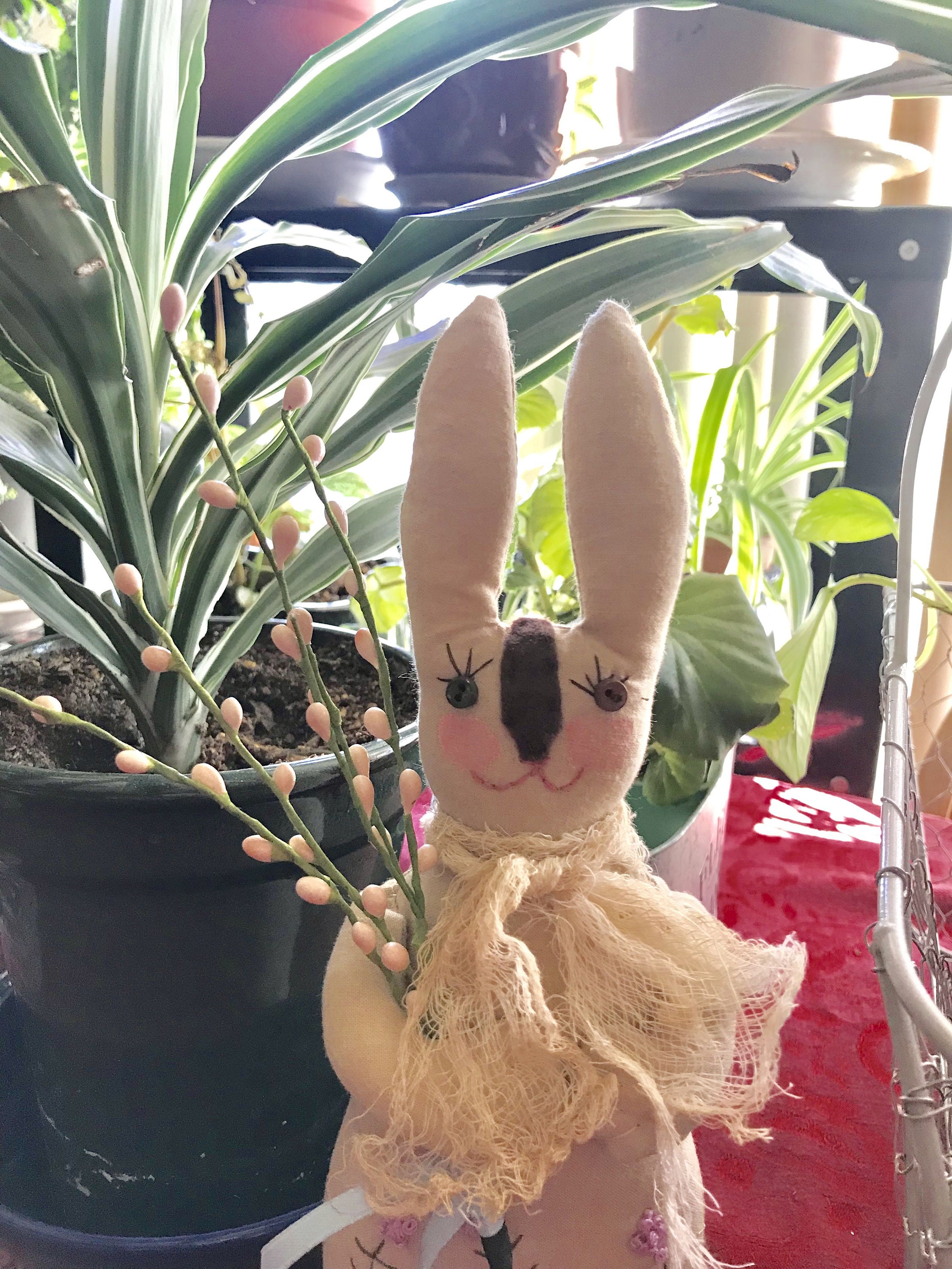 Primitive Embroidered Bunny Folk Art - Etsy