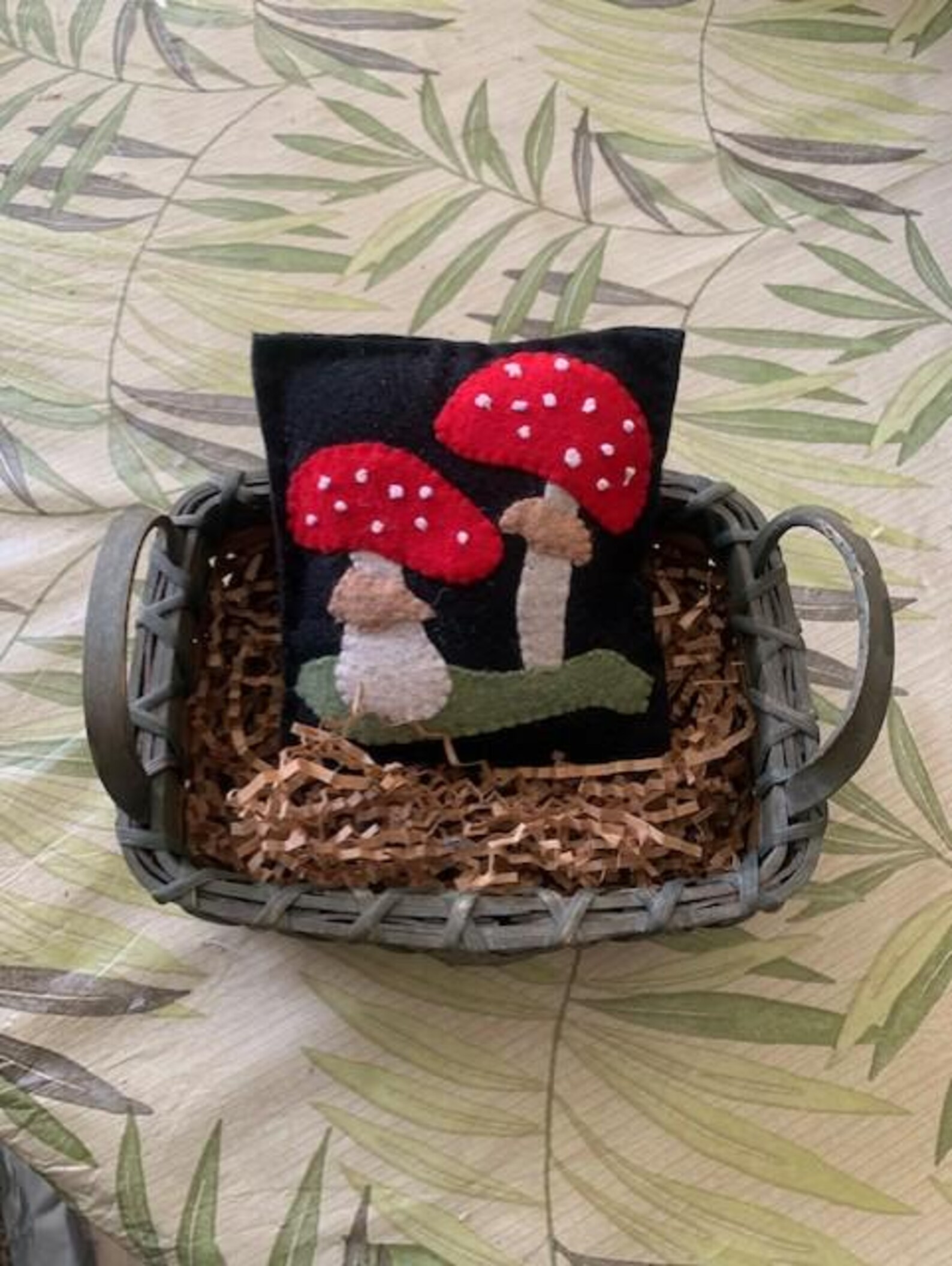 Folk Art Appliqued Basket Filler/tuck/decorative Pillow With Toadstools ...
