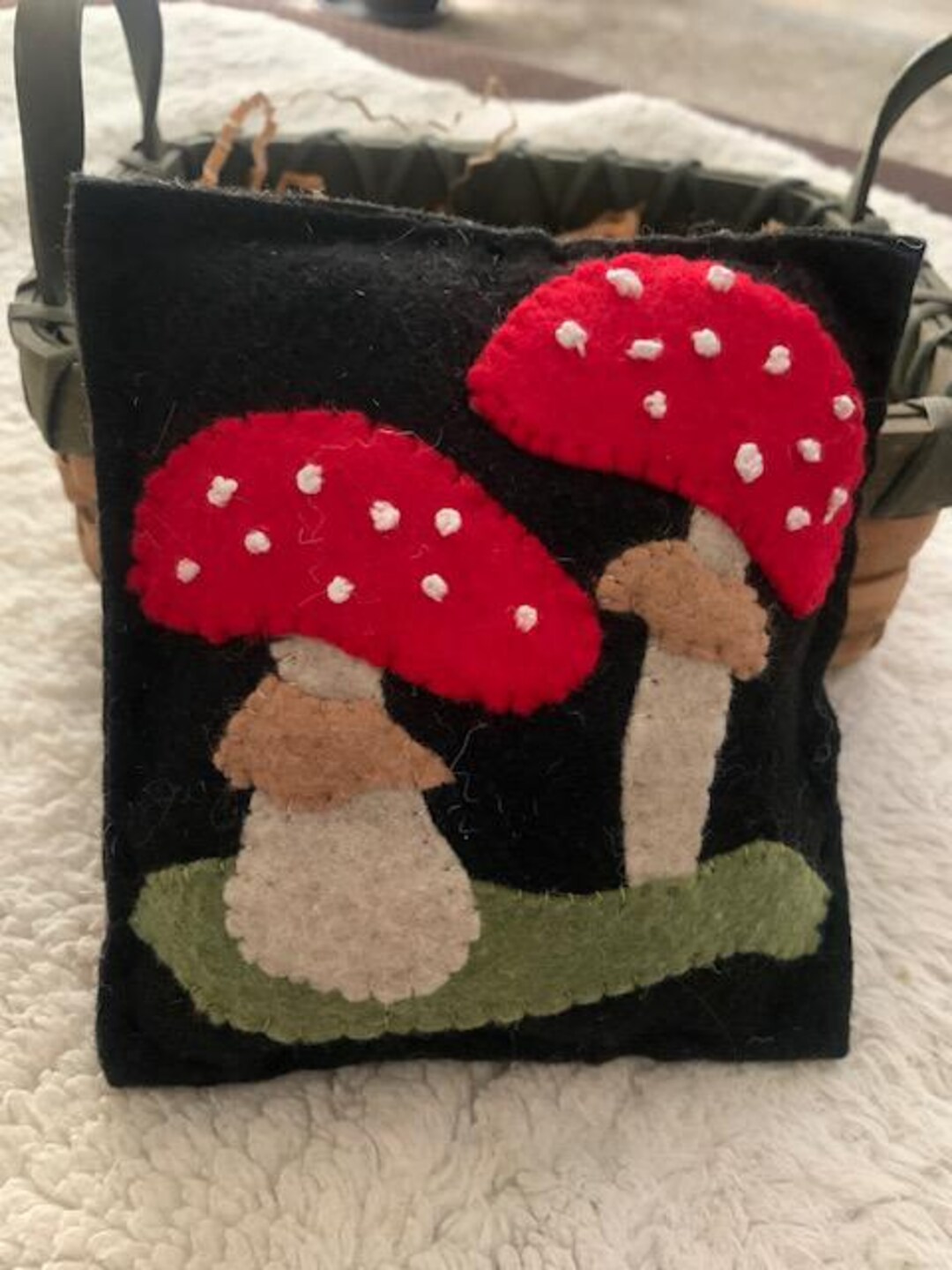 Folk Art Appliqued Basket Filler/tuck/decorative Pillow With Toadstools ...