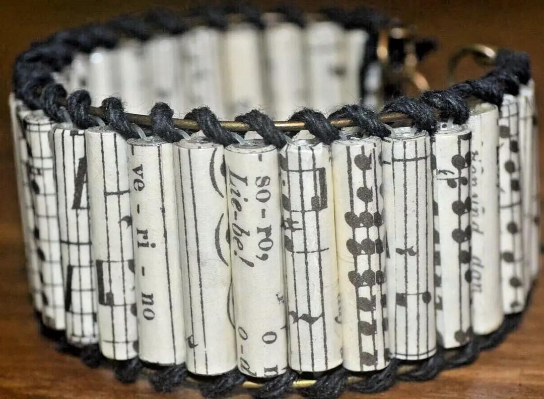 Music Sheets Paper Bead Bangle Bracelet, Eco-friendly Upcycled Handmade ...